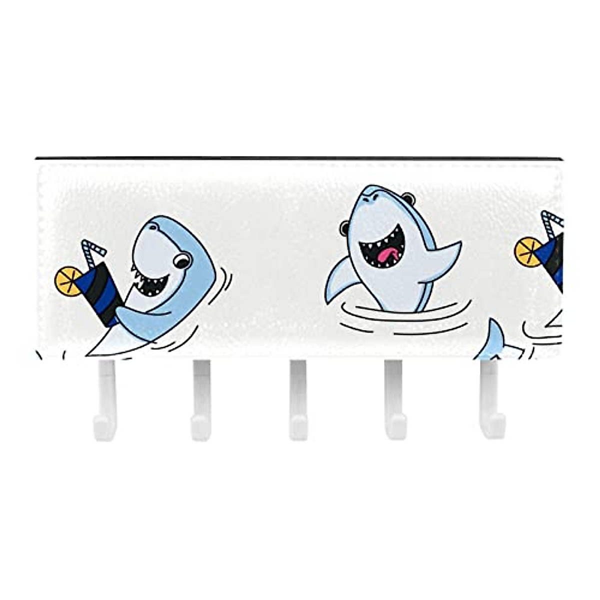Cute Swim Ring Shark Rack Organizer with 5 Hooks Wall Bathroom Kitchen Shelf Rack Multifunctional Storage Shelf