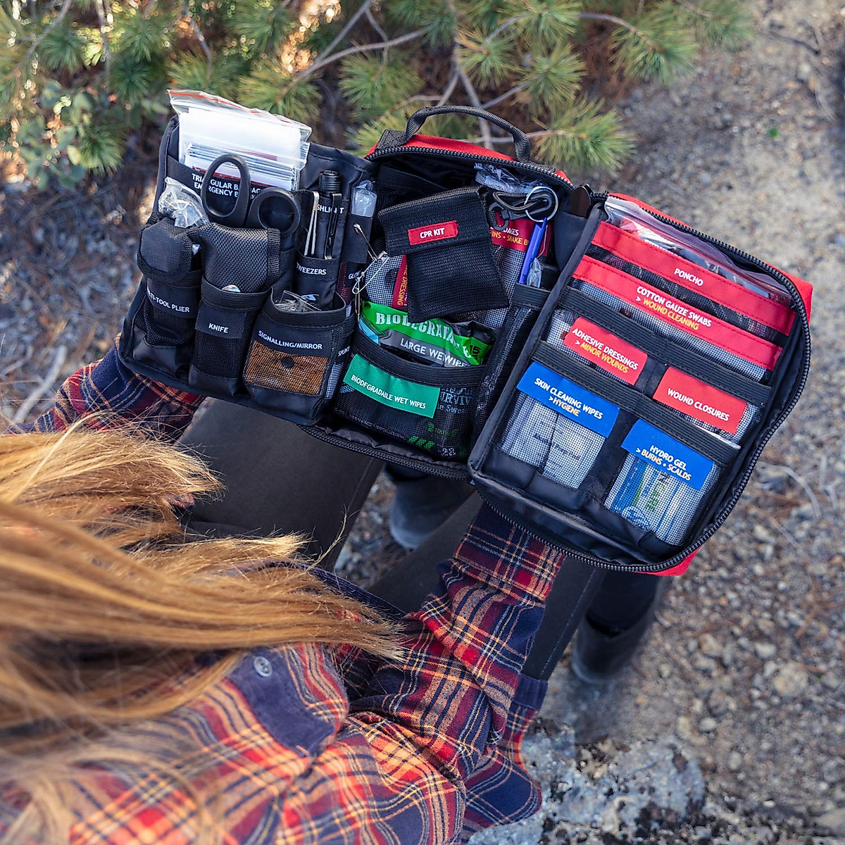 Surviveware Survival First Aid Kit - Emergency Preparedness at Home, Car, Office, Hiking, Camping & Outdoors Activities - 180 pcs Medical Supplies w/Removable MOLLE System & Labeled Compartments