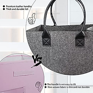 LASZOLA 2 Pack Staircase Organizer Basket Felt Stair Basket, Large Stair Storage Organizer with Faux Leather Handles L-Shape Stair Tidy Basket for Laundry Toys Household Items - Durable & Collapsible