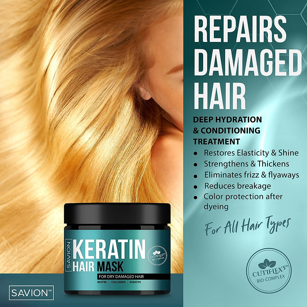 SAVION Keratin Hair Mask for Women - 8.45 oz Masque