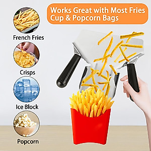 CYEAH 2 Pcs Double Handles Popcorn Scoop, Stainless Steel French Fry Bagger Commercial Popcorn Scoop, Potato Chip Serving Scooper Food Shovel for Snacks, Ice, Candy, Desserts, Dry Goods