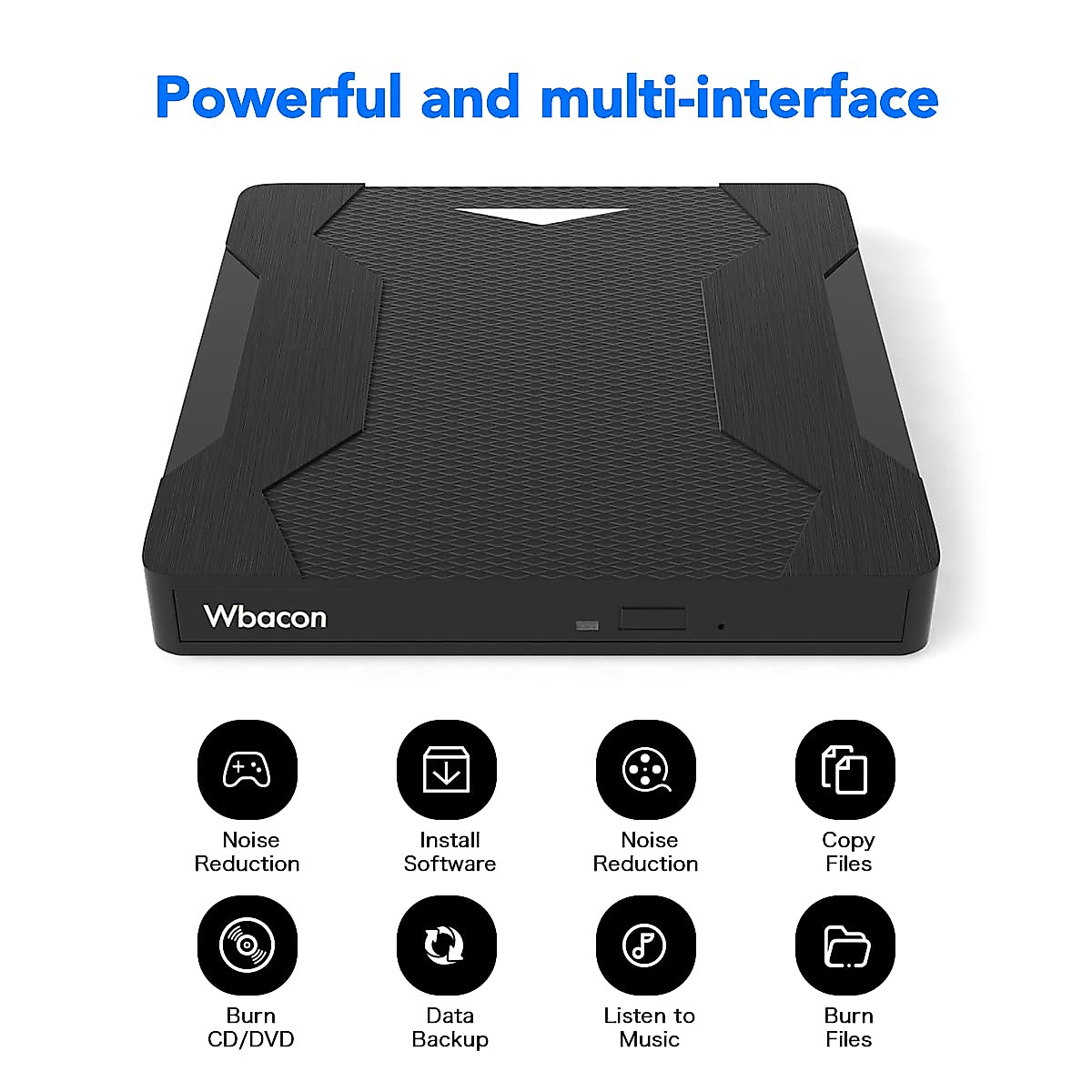 Wbacon 5 in 1 DVD Player Portable CD Player for Laptop, DVD Burner CD ROM External CD/DVD Drive for PC, External Drive CD Drive USB DVD Drive for Desktop PC Laptop Windows Linux OS Apple Mac