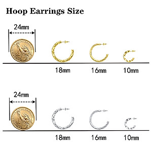 Envyou 20G Flat Back Earrings Stud Threadless Hypoallergenic Tragus Cartilage Piercing Jewelry,Small Gold Huggie Hoop Earrings Sets for Multiple Piercing (Silver 10/16/18mm)