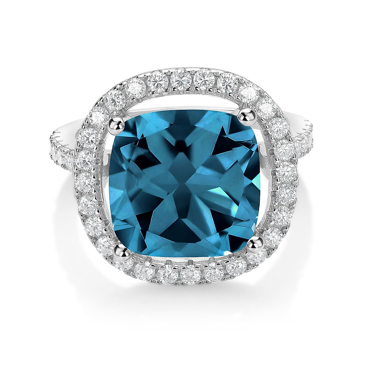 Gem Stone King 925 Sterling Silver 12MM Cushion Gemstone Birthstone and Moissanite Ring | Wedding Engagement Anniversary Promise Ring For Women | Available In Size 5, 6, 7, 8, 9