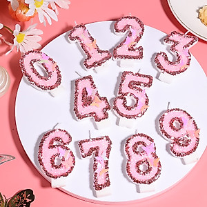2.95 Inch Birthday Number Candles, Glitter Pink Number Candles Cake Topper Butterfly Birthday Candles with Sequins for Anniversary Celebrations Supplies (Number 1)