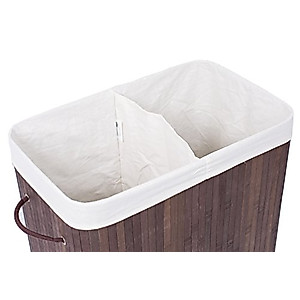 BIRDROCK HOME Double Laundry Hamper with Lid and Cloth Liner - Bamboo - Espresso - Easily Transport Laundry Basket - 2 Section Collapsible Hamper - String Handles