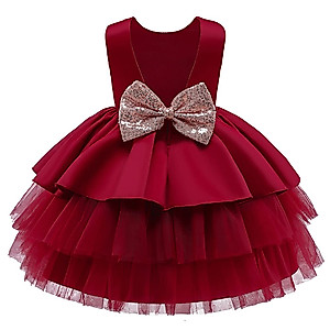 EIAY Shop 1-10 Years Baby Girl Big Bowknot Sequins Wedding Ball Gown Girls Pageant Dress Toddler Formal Dresses Red 2-3T