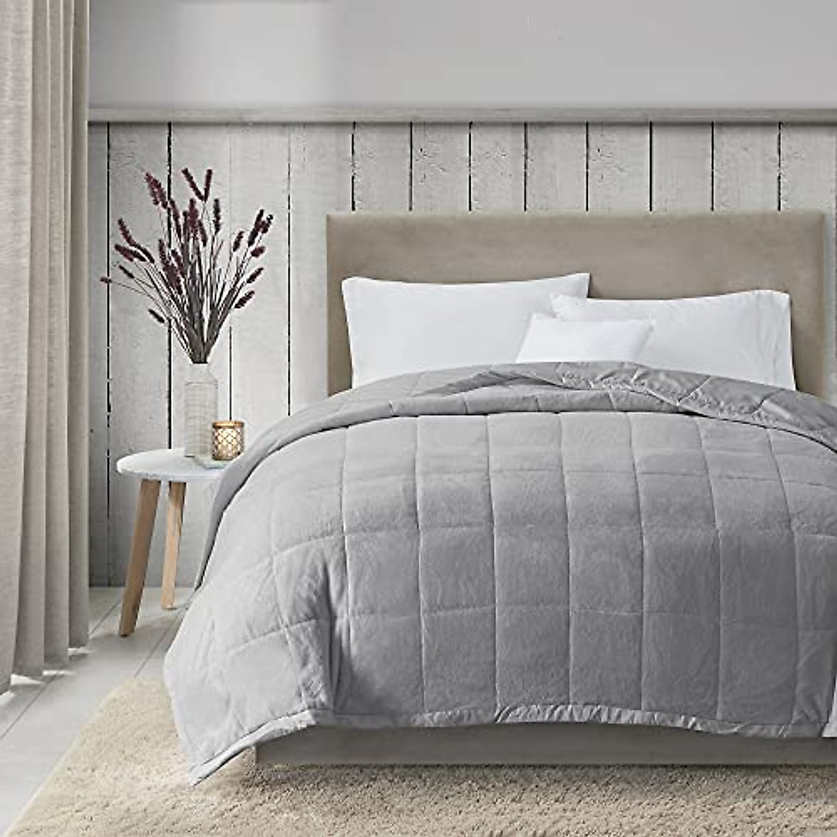 Madison Park Coleman Cozy Reversible Blanket, Luxury Plush All Season Down Alternative Cover for Bed, Couch and Sofa, King(108"x90"), Grey