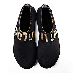 Water-Shoes-Swim-Shoes Quick-Dry Barefoot Aqua-Socks-Beach-Shoes for Pool Yoga Surf for Women-Men(Gold/Black-34/35)