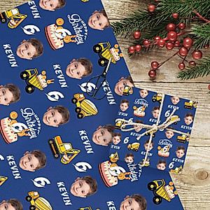 Jaydouble Custom Birthday Wrapping Paper with Name Personalized Wrapping Paper for Kids Boys Girls Construction Truck Gift Wrap Paper for Baby Shower Birthday Party Holiday 1Roll