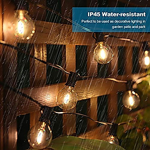 LED Globe G40 Outdoor String Lights, 40Ft Patio Lights with 25+3 Glass Bulbs(1w, 2700k), Commercial Hanging Lights for Backyard Bistro Pergola Party Decor