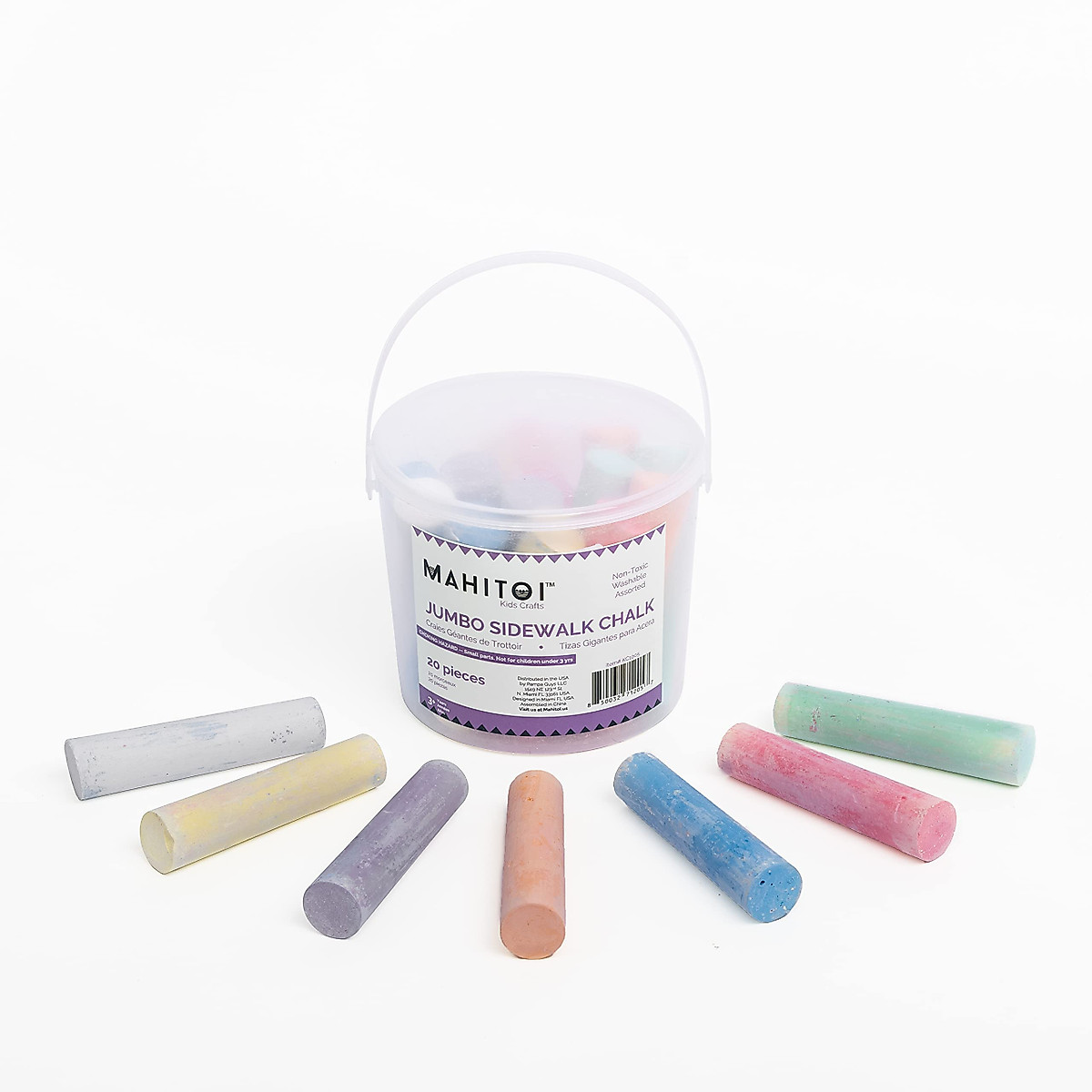 MAHITOI Washable Jumbo Sidewalk Chalk – Non-Toxic Multicolor Chalk for Kids, Outdoor Fun, Easy-to-Grip Sticks – Toddler Art Supplies (Pack of 20)