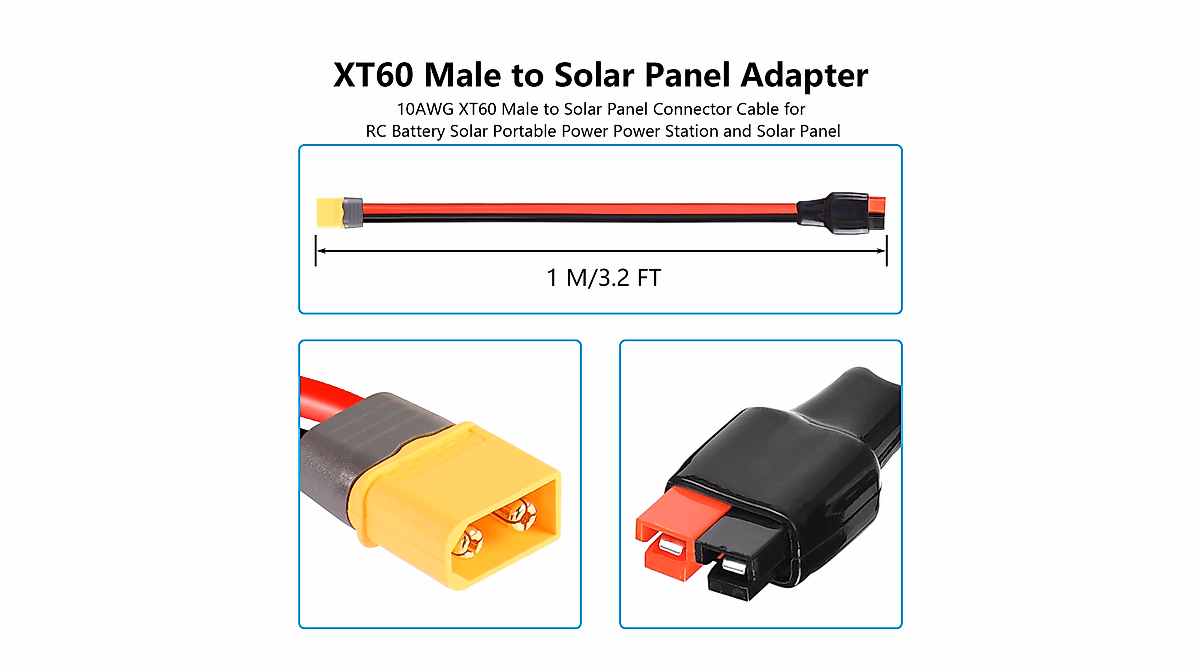 CERRXIAN XT60 Male to Solar Panel Adapter,10AWG XT60 Male to Solar Panel Connector Cable for RC ...