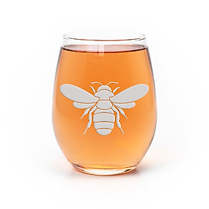 Bumble Bee Florist Bee Keeper Stemless Wine Glass - Bee Gift, Bumble Bee Glass, Bee Keeper
