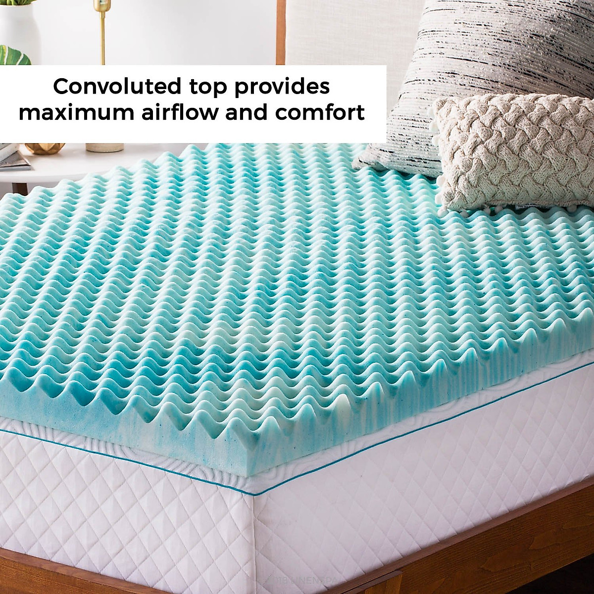 Linenspa 3 Inch Convoluted Gel Swirl Memory Foam Mattress Topper - Promotes Airflow - Relieves Pressure Points - King