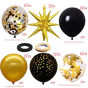 75Pcs Black Gold Confetti Balloons, 22 Inch Huge Gold Explosion Star Aluminum Foil Balloons for Birthday, Graduation, Wedding, Baby Shower, Black and Gold Party Decorations Supplies.