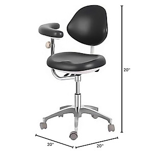 Dental Adjustable Doctor's Stool Assistant Chair+360 Degree Rotation Armrest PU Black #14