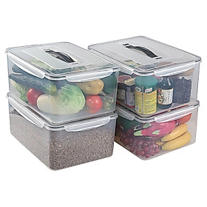 Innouse 4-Pack Sealed Food Storage Containers with Lid, Clear Plastic Storage Boxes Bin with Handle