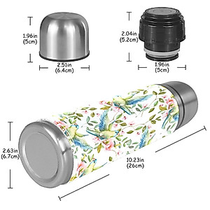 Stainless Steel Leather Vacuum Insulated Mug Flowers and Birds Thermos Water Bottle for Hot and Cold Drinks Kids Adults 16 Oz