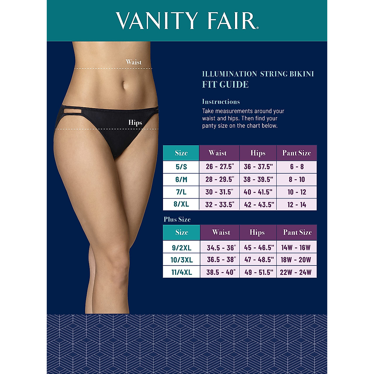 Vanity Fair Women's Illumination String Bikini Panties, Silky Stretch & Satin Trim, Premiere Dot Print, 7