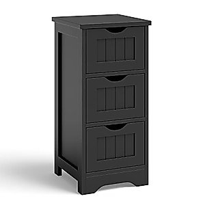 Tangkula Bathroom Floor Cabinet, Wooden Storage Cabinet with 3 Drawers, Modern Side Table, Bathroom Organizer for Home Office Bathroom Living Room (3 Drawers, Black)