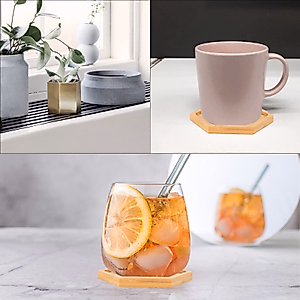 Cosmos 4 Pcs Bamboo Plant Saucer Succulent Pot Holder Drainage Tray with Raised Edge for 3.5 Inch Small Plant Flower Pots (Hexagon Shape)