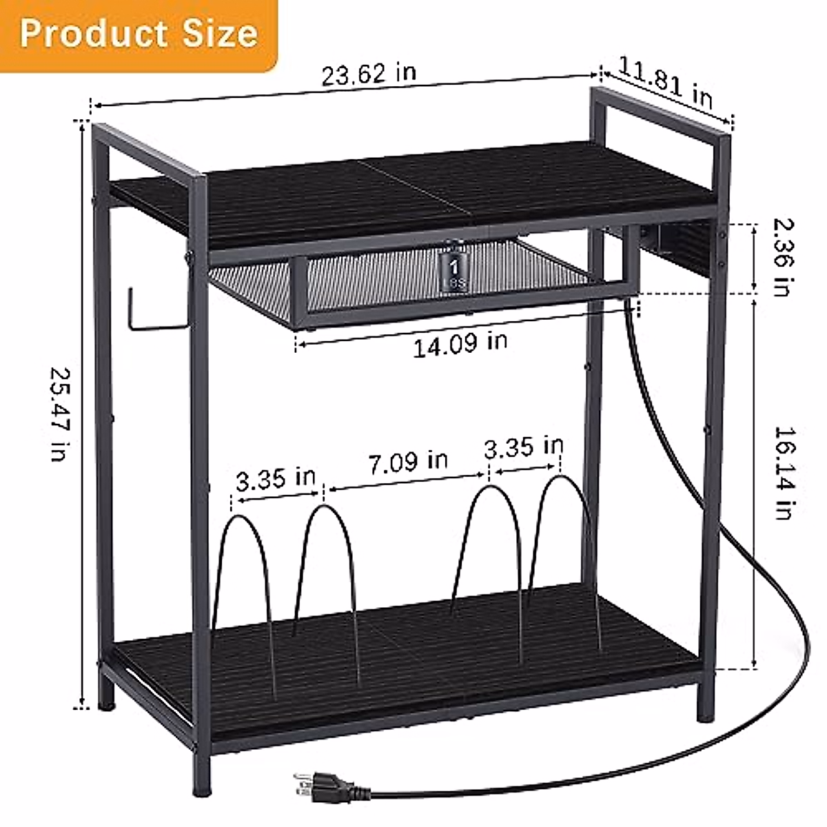 Black Record Player Stand Turntable Stand with Vinyl Storage Wooden Record Player Table with Charging Station 2 Tier End Table for Vinyl Records Album Holder Cabinet Record Shelf on Wheels