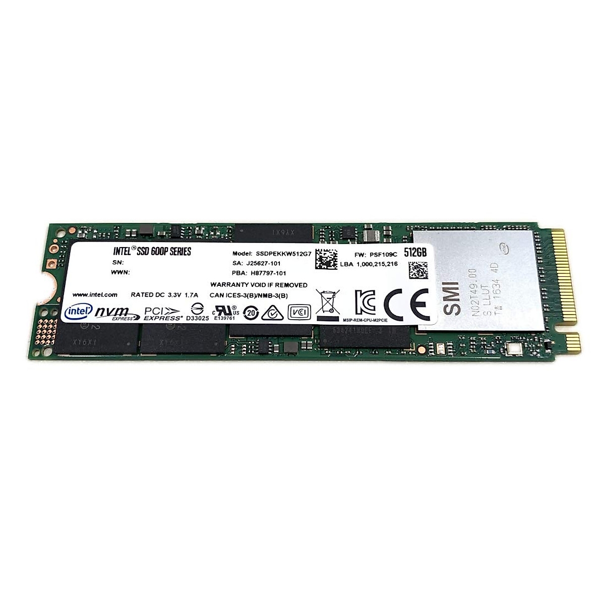 Intel SSD 512GB TLC 600P M.2 2280 80mm NVMe PCIe Gen3 x4 SSDPEKKW512G7 Solid State Drive for NUC Laptop Desktop Ultrabook FW PSF109C