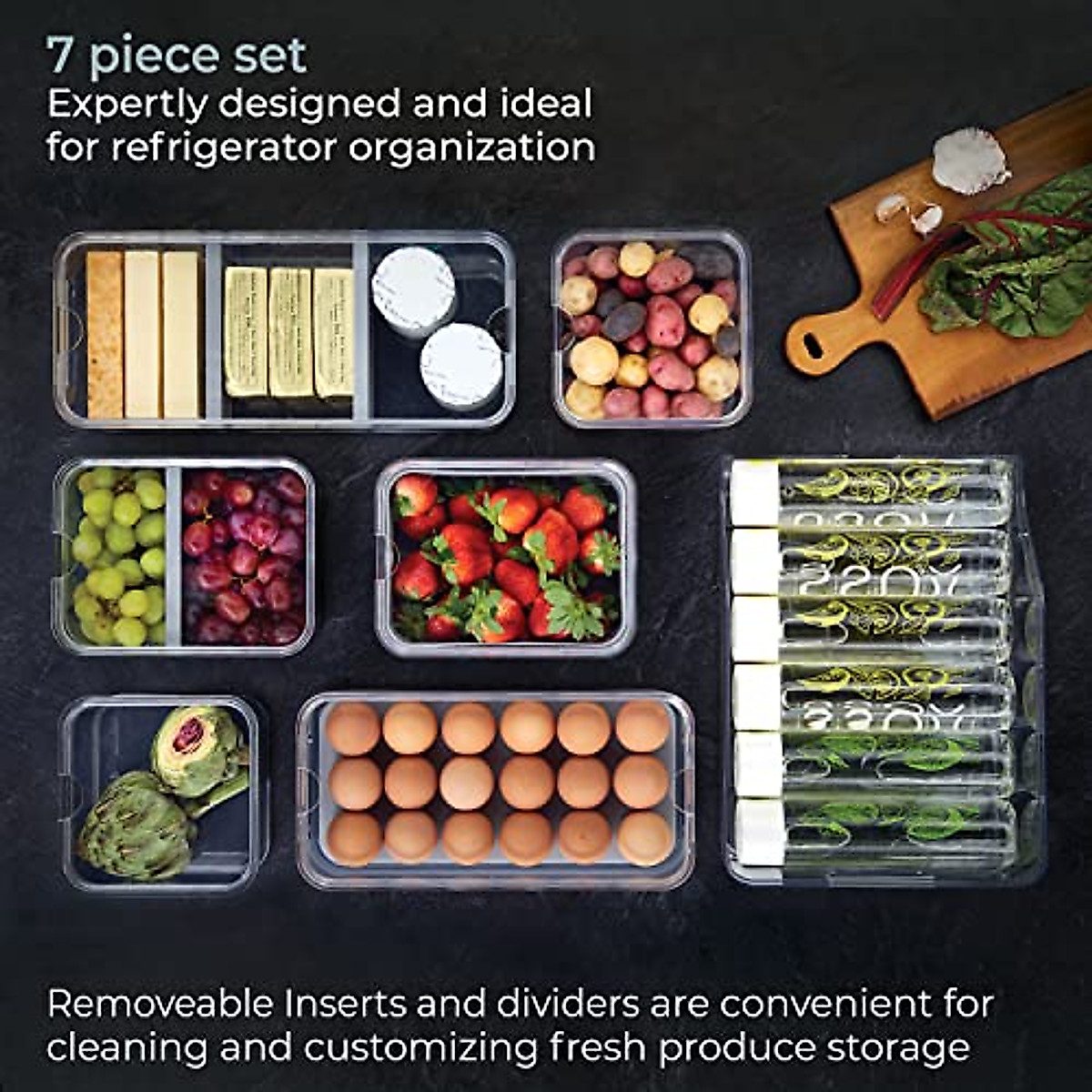 iDesign Plastic Refrigerator Organizer Bin Set The Spruce Fridge Binz, Set of 7, Clear/Matte Gray, 7 Count