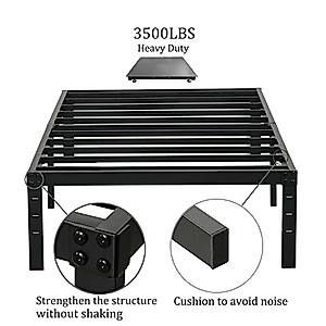 Wulanos Twin Size Bed Frame, 3500lbs Heavy Duty Metal Platform with Steel Slats Support, No Box Spring Needed, 14 inches high Bedframe with Ample Storage, Sturdy and Noise-Free, Black