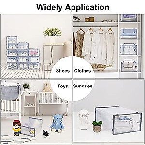 MecTo Shoe Organizer 12 Pack Clear Plastic Shoe Storage Foldable Stackable Closet Shoe Organizer Front Opening Shoe Storage Boxes Space Saving Sneaker Shoe Organizer for Closet Bedroom Multi-use
