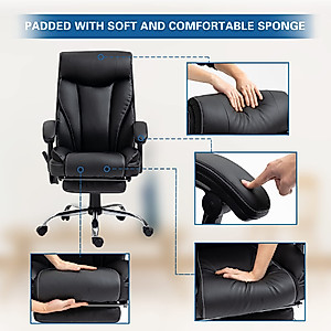 Duoku Massage Office Chair Big and Tall Desk Chairs with Wheels 350lb Comfortable Lumbar Support Computer Chair Ergonomic Executive High Back PU Leather Work Chair for Adults Women, Black