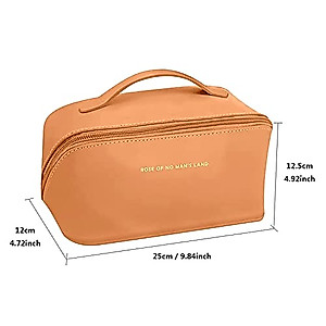 KIMBURG Large Capacity Travel Makeup Bag Portable Travel Cosmetic Bag for Women,Makeup Organizer Storage Cases Toiletry Bag Waterproof Bathroom Bag for Girls With Handle and Divider(Brown)