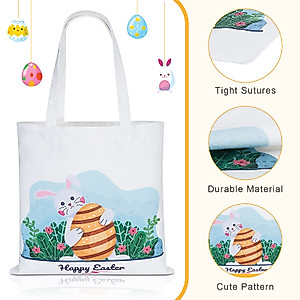 AKEROCK Easter Bags, 3 PCS Easter Bags with Handles, Large Reusable Tote Bags for Kids Egg Hunt - Easter Canvas Bags