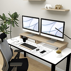 【Super Smooth Fabric】 Minimalist Desk Mat Topographic Pattern Gaming Mouse Pad Large Desk Pad with Stitched Edges Gaming Mousepad Aesthetic Deskmat XL, Keyboard Pad for Women Desk 31.5"x11.8" White