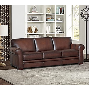 Hydeline Brookfield Top Grain Leather Sofa Couch, 95", Caramel Brown, Feather Down, Memory Foam and Springs Seating