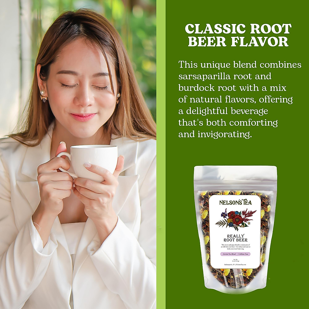 Nelson's Tea Really Root Beer - Sarsaparilla Root Herbal Loose Leaf Tea; Blend of Flavors like Sarsaparilla Root, Burdock Root, and More! - 16 oz