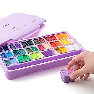 HIMI Twin Cup Jelly Gouache Paint Set, 36 Colors 12g, Jelly Cup Design, Non Toxic Paint for Canvas and Paper, Art Supplies for Professionals (Purple Case)