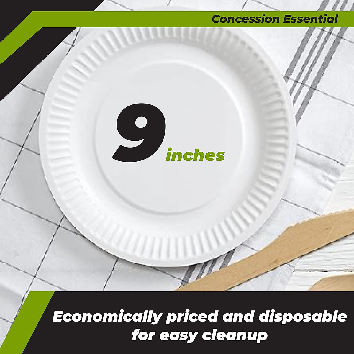 Concession Essentials 9 Inch Paper Plate Uncoated Plates White, 200ct