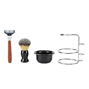 4Pcs Shaving Kit, Mens Shaving Brush Set for Men Gift, Includes Manual Razor + Stainess Steel Stand Holder + Shaving Brush+ Shaving Bowl, Great Gift Options for Your Man, Husband, Father or Brother