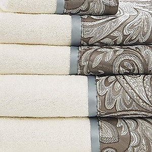 Madison Park - MP73-5310 Aubrey 6 Piece Jacquard Set for Bathroom, 2 Bath Hand Towels, 2 Washcloths, Spa Luxurious Textured Design, See Below, Blue