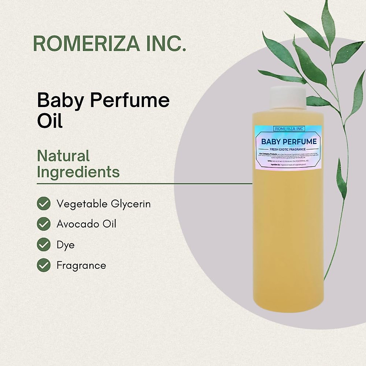 ROMERIZA INC. Baby Essential Fragrance Body Oil - luxury Unisex Body Oil - Perfume Scented Oils - Adorable Smell of Baby Perfume –Long Lasting Baby Scented Body Oil - 4 Fl Oz