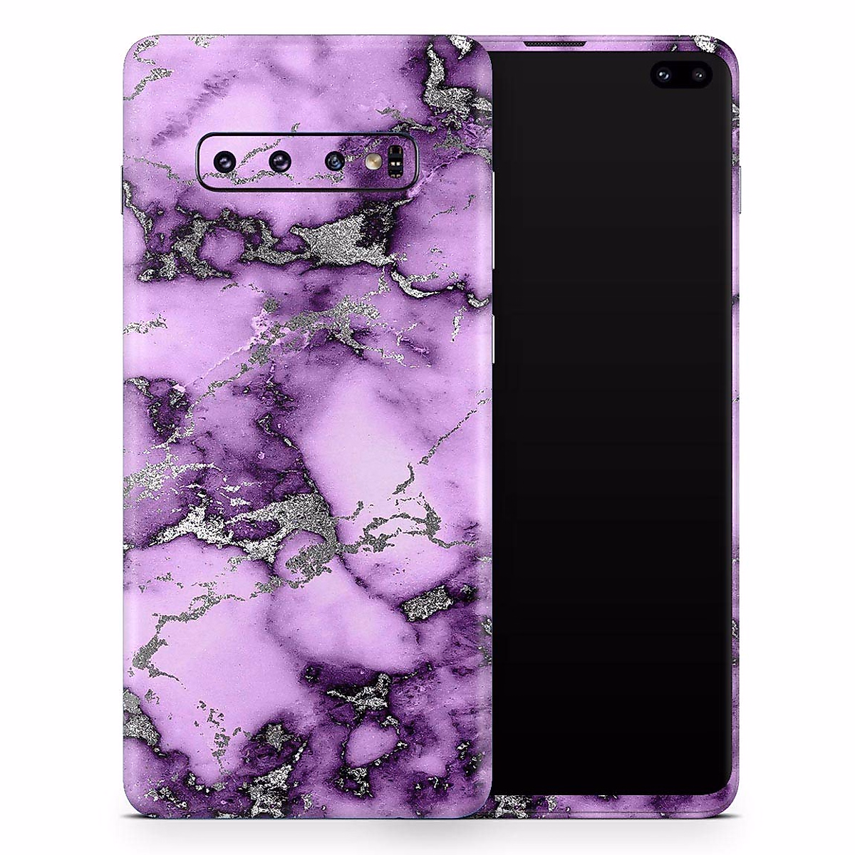 DesignSkinz Purple Marble & Digital Silver Foil V6 Protective Vinyl Decal Wrap Skin Cover Compatible with The Samsung Galaxy S20 (Screen Trim & Back Glass Skin)