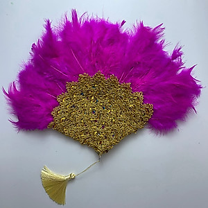 Msbfea Big Size Design African Orange Feather Fan Ladies Wedding Feather Fan for Bride Double Side Feather Nigerian Flower - 35cmx45cm Color 947