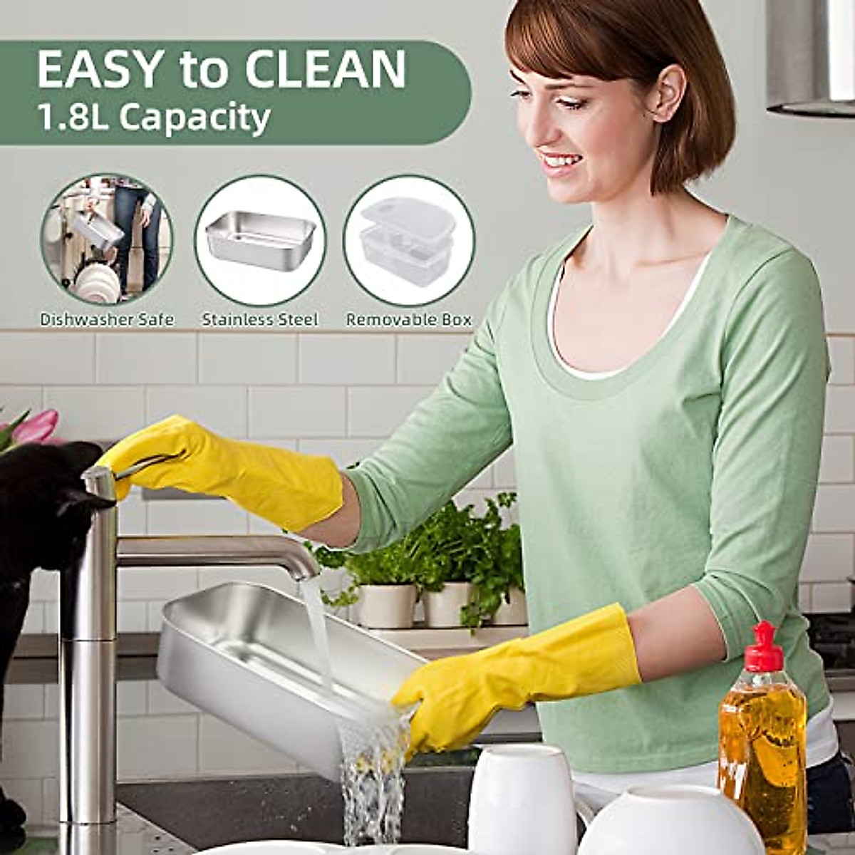 75W Electric Lunch Box Food Heater, 1.8L Large Capacity Heated Lunch Boxes for Adults/Work/Car/Office, 3 in 1 12V/24V/110V Food Warmer Lunch Box with Fork/Spoon and Insulated Carry Bag (Dark Green)