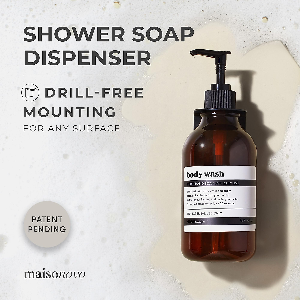 MaisoNovo Shampoo and Conditioner Dispenser with Wall Mounts - Bathroom Hand Soap Dispenser - 2 Wall Mount and 2 Glass Bottles