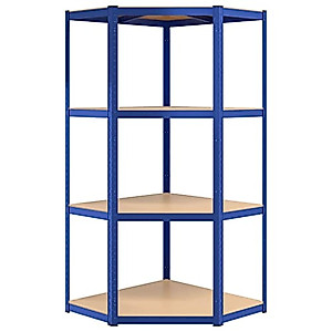 vidaXL 4-Layer Corner Shelf - Blue Galvanized Steel & Engineered Wood - Industrial Style - Ample Storage Space - Perfect for Commercial and Residential Use