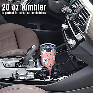 20oz Tumbler with Lid and Straw, Flower Coffee Mug Double Wall Vacuum Insulated Travel Mug Floral Cup Stainless Steel Water Bottle Reusable Tumblers with Car Coaster for Ice Drinks, Hot Beverage, Pink