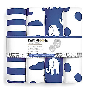 Changing Pad Cover – Premium Baby Changing Pad Covers 4 Pack – Boy or Girl Changing Pad Cover – Pure Jersey Machine Washable Navy and White Changing Table Cover – Diaper Changing Pad Cover Sheets