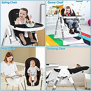 INFANS Foldable High Chair with Large Storage Basket - Adjustable Heights, Recline & Footrest, Removable PU Cushion, Detachable Double Trays, 5-Point Safety Harness for Baby, Infants & Toddlers